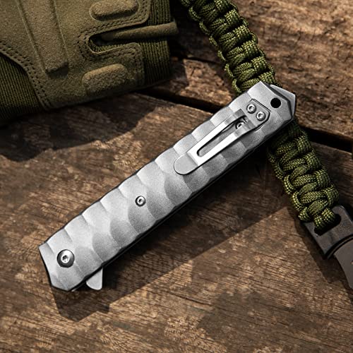 Dispatch Folding Pocket Knife Aluminum Handle with Sanding Drop Point Blade Knife for Camping, Hunting, Hiking, Multifunction Knife Tool