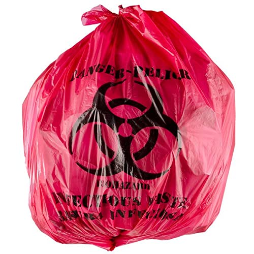 Red Isolation Infectious Waste Bag/Biohazard Bag High Density 7 Gallon 12 Microns 17" x 18" - 100 Count