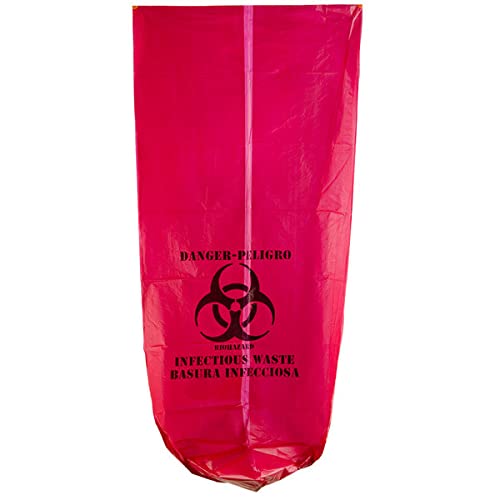 Red Isolation Infectious Waste Bag/Biohazard Bag High Density 7 Gallon 12 Microns 17" x 18" - 100 Count