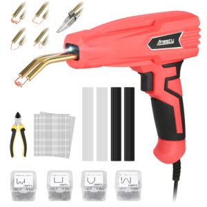 plastic repair welder kit hot stapler & plastic welding iron 2in1, upgrade 100w plastic welding kit 400 staples,welding rods & tip, reinforcing mesh - fix car bumper fender kayak quick sturdy repair