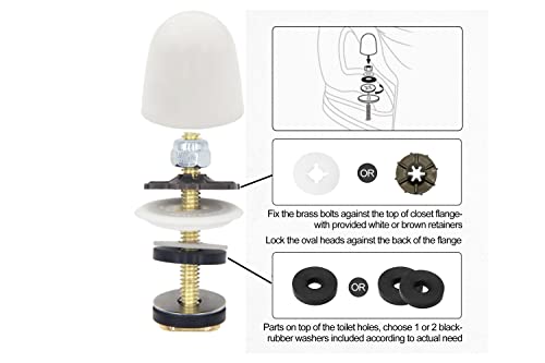 4 Pack Toilet Floor Bolts and Caps Set, Brass Plated Toilet Bolts and Stainless Steel Nut Washer with Rubber Washers Round Cover Caps for Toilet Bolts