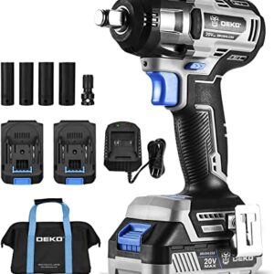 DEKOPRO Cordless Impact Wrench 1/2inch,20V Power Impact Wrench, Powerful Brushless Motor, 3-Variable Speed, Max Torque 258 ft-lbs (350N.m), 2x2.0A Li-ion Battery, 1 Hour Fast Charger and Tool Bag