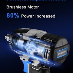 DEKOPRO Cordless Impact Wrench 1/2inch,20V Power Impact Wrench, Powerful Brushless Motor, 3-Variable Speed, Max Torque 258 ft-lbs (350N.m), 2x2.0A Li-ion Battery, 1 Hour Fast Charger and Tool Bag