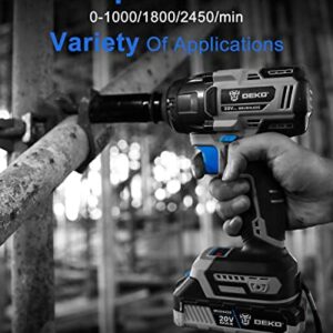 DEKOPRO Cordless Impact Wrench 1/2inch,20V Power Impact Wrench, Powerful Brushless Motor, 3-Variable Speed, Max Torque 258 ft-lbs (350N.m), 2x2.0A Li-ion Battery, 1 Hour Fast Charger and Tool Bag