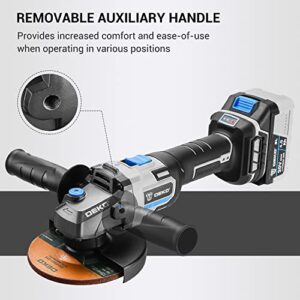 DEKOPRO Cordless Angle Grinder, 4-1/2"/5" Pad, 20V Cordless Angle Grinder w/ 4.0Ah Battery Charger, 8500RPM Brushless Motor, Auxiliary Handle, Suitable for Metal Wood