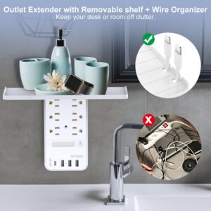 Surge Protector Wall Outlet with USB C Port 6AC Outlet Outlet Extension with Shelf Convenient Placement for Mobile Phones Suitable for Home Office Travel