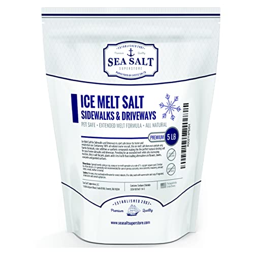 Sea Salt Superstore Ice Melt Salt for Sidewalks and Driveways - All-Natural Sea Salt Deicer, 5 Lb Bag