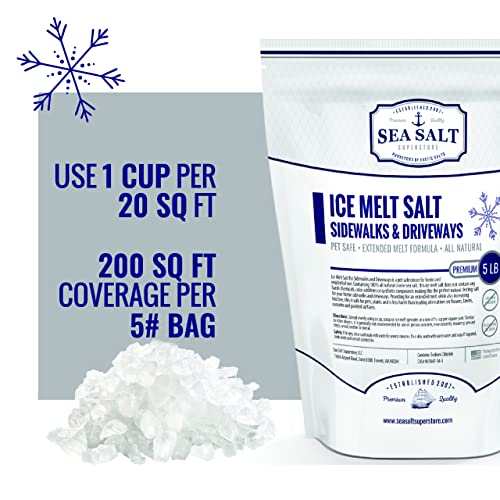 Sea Salt Superstore Ice Melt Salt for Sidewalks and Driveways - All-Natural Sea Salt Deicer, 5 Lb Bag