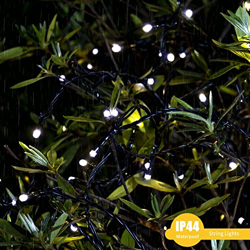 LJLNION 2 Pack Solar Powered Outdoor Decorative String Lights, 200 LED Each Christmas Lights, 8 Lighting Modes & Memory Function, Waterproof for New Year Wedding Party Patio Garden Decor, Cool White