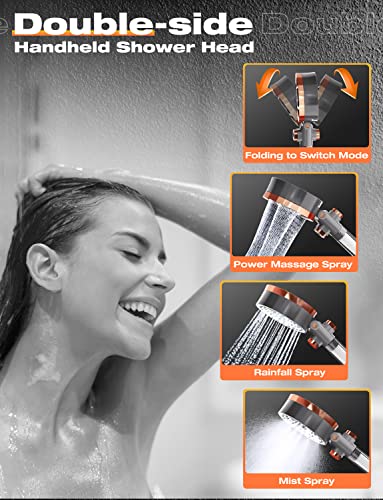 Filtered Handheld Shower Head, ELWEY High Pressure Showerhead with [Rainfall] [Mist] [Massage] Spray Modes Shower wand Comes With [Stainless Steel Hose] [Teflon Tape] [Shower Filter Replacement]