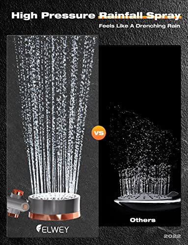 Filtered Handheld Shower Head, ELWEY High Pressure Showerhead with [Rainfall] [Mist] [Massage] Spray Modes Shower wand Comes With [Stainless Steel Hose] [Teflon Tape] [Shower Filter Replacement]