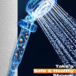 Filtered Handheld Shower Head, ELWEY High Pressure Showerhead with [Rainfall] [Mist] [Massage] Spray Modes Shower wand Comes With [Stainless Steel Hose] [Teflon Tape] [Shower Filter Replacement]