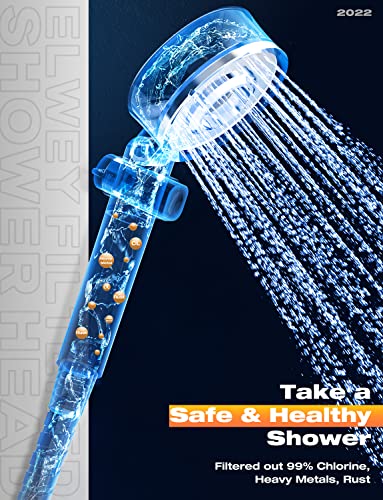 Filtered Handheld Shower Head, ELWEY High Pressure Showerhead with [Rainfall] [Mist] [Massage] Spray Modes Shower wand Comes With [Stainless Steel Hose] [Teflon Tape] [Shower Filter Replacement]