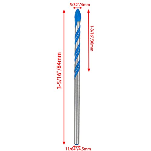 Rannb 10pcs Masonry Drill Bit 5/32" Drilling Dia Carbide Drill Bit for Glass, Tile and Ceramic