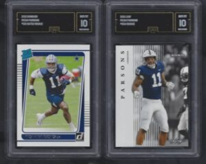 micah parsons 2021 2 card rookie lot donruss rated & leaf graded gma gem mint 10 cowboys defensive star rookie