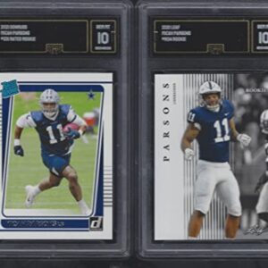 MICAH PARSONS 2021 2 CARD ROOKIE LOT DONRUSS RATED & LEAF GRADED GMA GEM MINT 10 COWBOYS DEFENSIVE STAR ROOKIE