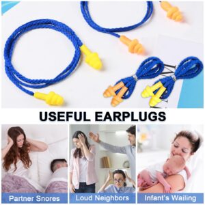 200 Pairs Ear Plugs Corded Silicone Earplugs Bulk Reusable Soft Earplugs with Cord Sleeping Hearing Protection Noise Cancelling Earplugs for Work Construction Shooting Sports, Yellow and Orange