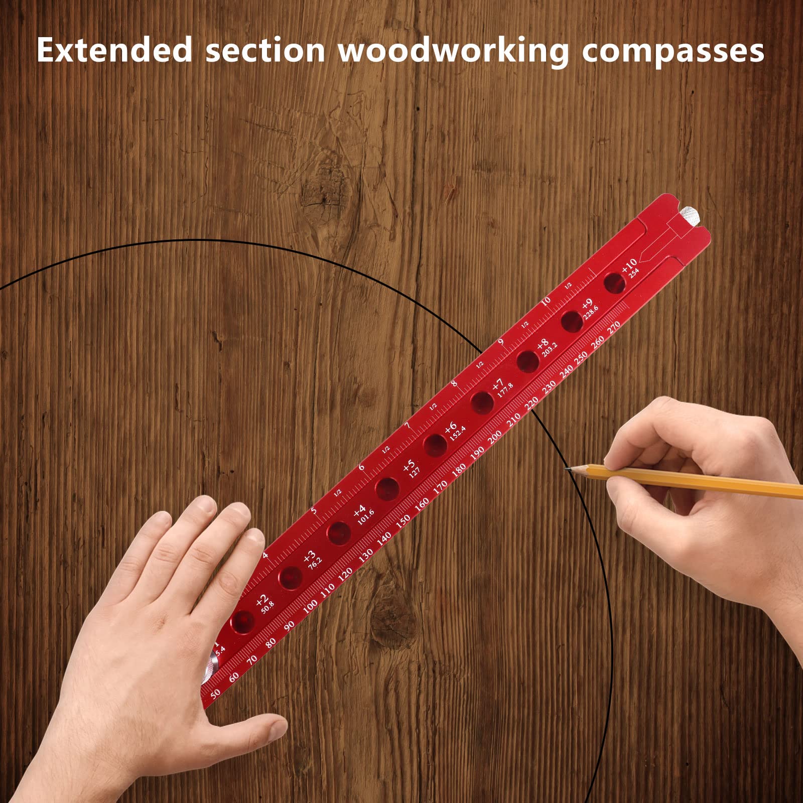 Large Wood Scriber Tool,Woodworking Compass Scriber Aluminum Alloy Adjustable Arc Drawing Ruler Drawing Circle Ruler Marking Gauge Metric and Inch Dual-Scale Fixed-Point Marking Carpenter Tools