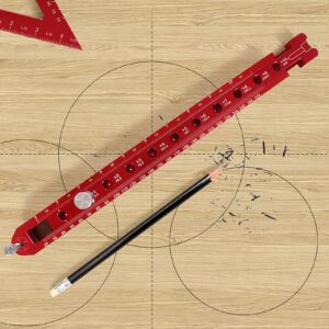 Large Wood Scriber Tool,Woodworking Compass Scriber Aluminum Alloy Adjustable Arc Drawing Ruler Drawing Circle Ruler Marking Gauge Metric and Inch Dual-Scale Fixed-Point Marking Carpenter Tools