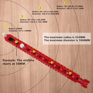 Large Wood Scriber Tool,Woodworking Compass Scriber Aluminum Alloy Adjustable Arc Drawing Ruler Drawing Circle Ruler Marking Gauge Metric and Inch Dual-Scale Fixed-Point Marking Carpenter Tools