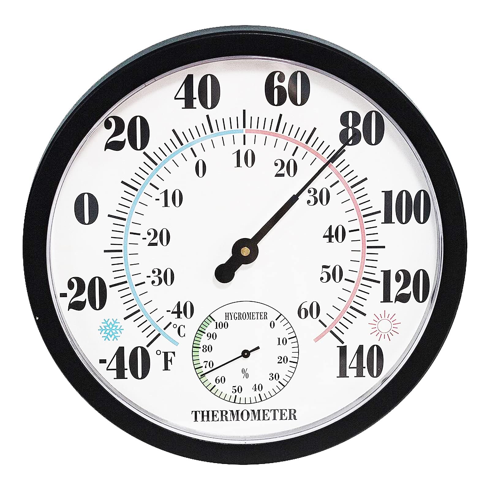 Indoor Outdoor Thermometer Hygrometer Large Wall Decor, 10 Inch Outdoor Thermometers for Patio Garden, Waterproof No Battery Needed Wall-Mounted Thermometers-White