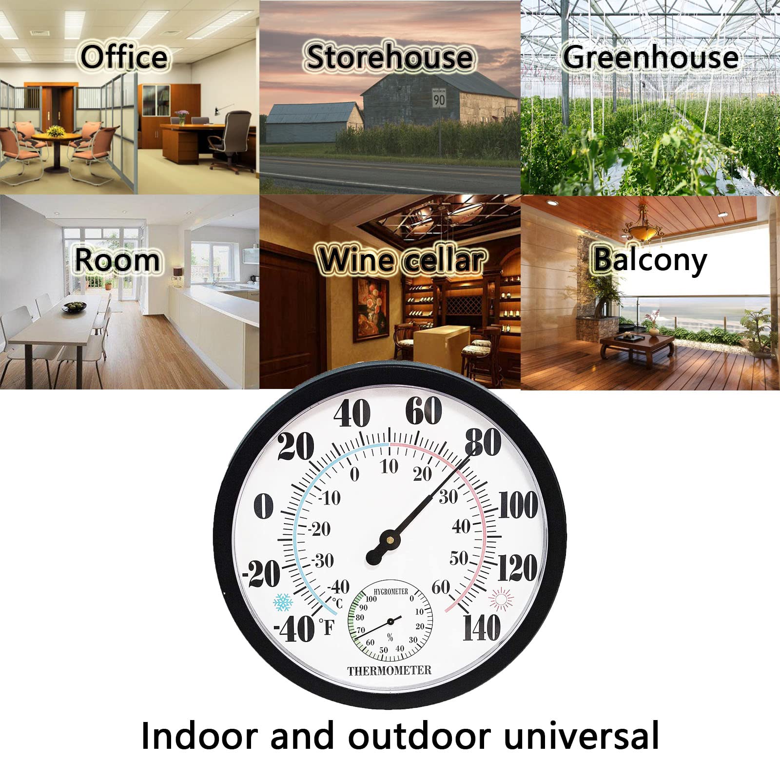 Indoor Outdoor Thermometer Hygrometer Large Wall Decor, 10 Inch Outdoor Thermometers for Patio Garden, Waterproof No Battery Needed Wall-Mounted Thermometers-White