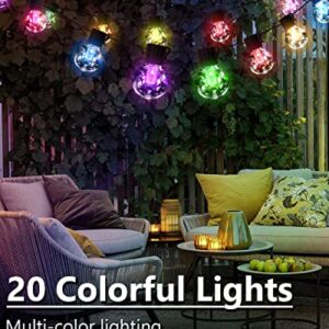 Solar String Lights Outdoor Waterproof RGB, 50Ft App& Remote Control Solar Powered Patio Lights with 25 LED, Dimmable Music Hanging Lights for Balcony Deck Gazebo Pergola Camping Decor