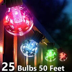 Solar String Lights Outdoor Waterproof RGB, 50Ft App& Remote Control Solar Powered Patio Lights with 25 LED, Dimmable Music Hanging Lights for Balcony Deck Gazebo Pergola Camping Decor