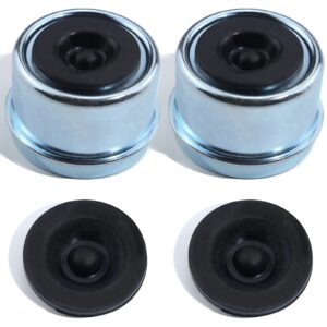 ibroprat 2pcs trailer axle dust cap cup grease cover 1.98" hub with extra 2 rubber plugs,trailer axle wheel hub and bearing dust cap for most 2000 to 3500 pound axles dexter