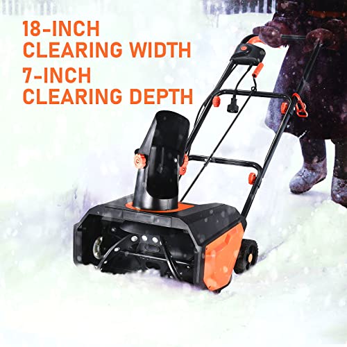 Kapoo Snow Thrower, Black & Orange 18 Inch Electric Snow Blower, 13 Amp, Steel Auger, 180° Rotatable Chute and Overload Protection bb08