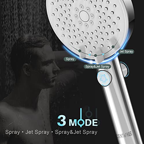 Shower Head High Pressure, 4.5”Rain Handheld Shower Head with Pause Switch, 3 Setting Showerhead with Stainless Steel Hose 71 Inch, Chrome