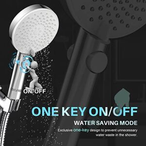 Shower Head High Pressure, 4.5”Rain Handheld Shower Head with Pause Switch, 3 Setting Showerhead with Stainless Steel Hose 71 Inch, Chrome