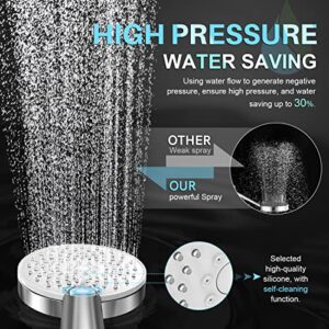 Shower Head High Pressure, 4.5”Rain Handheld Shower Head with Pause Switch, 3 Setting Showerhead with Stainless Steel Hose 71 Inch, Chrome