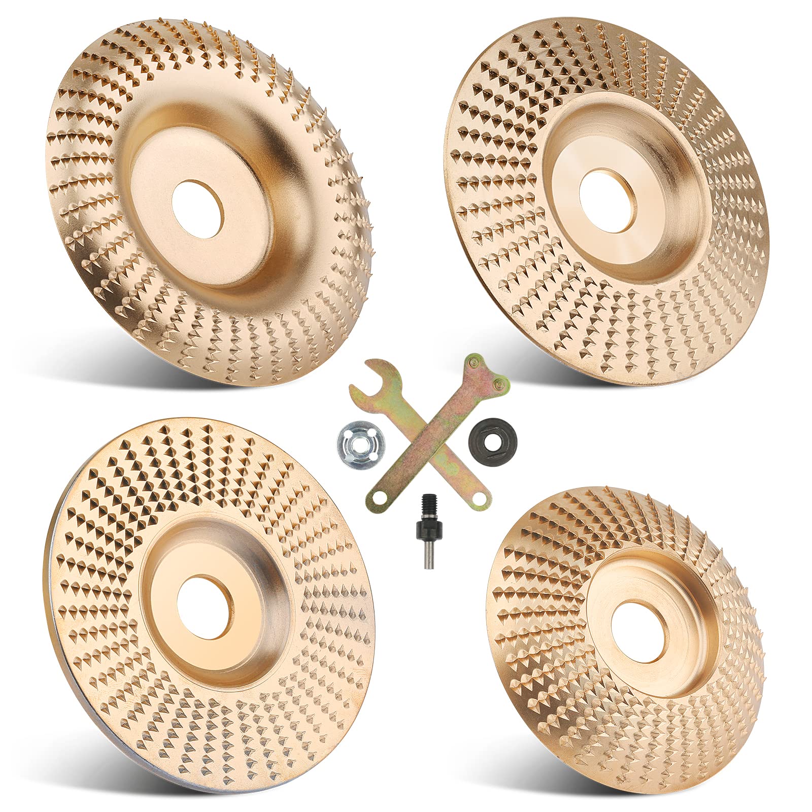 9PCS Wood Carving Disc Set,Grinding Wheel Shaping Disc for Wood Cutting for 4" or 4 1/2" Angle Grinder with 5/8" Arbor, Tungsten Carbide Grinder Cutting Wheel Attachments (Gold) (9PCS-Gold)