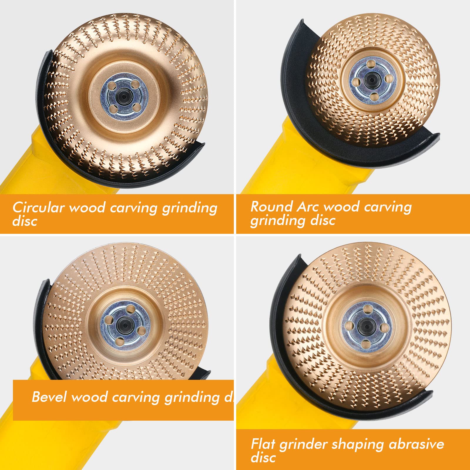 9PCS Wood Carving Disc Set,Grinding Wheel Shaping Disc for Wood Cutting for 4" or 4 1/2" Angle Grinder with 5/8" Arbor, Tungsten Carbide Grinder Cutting Wheel Attachments (Gold) (9PCS-Gold)