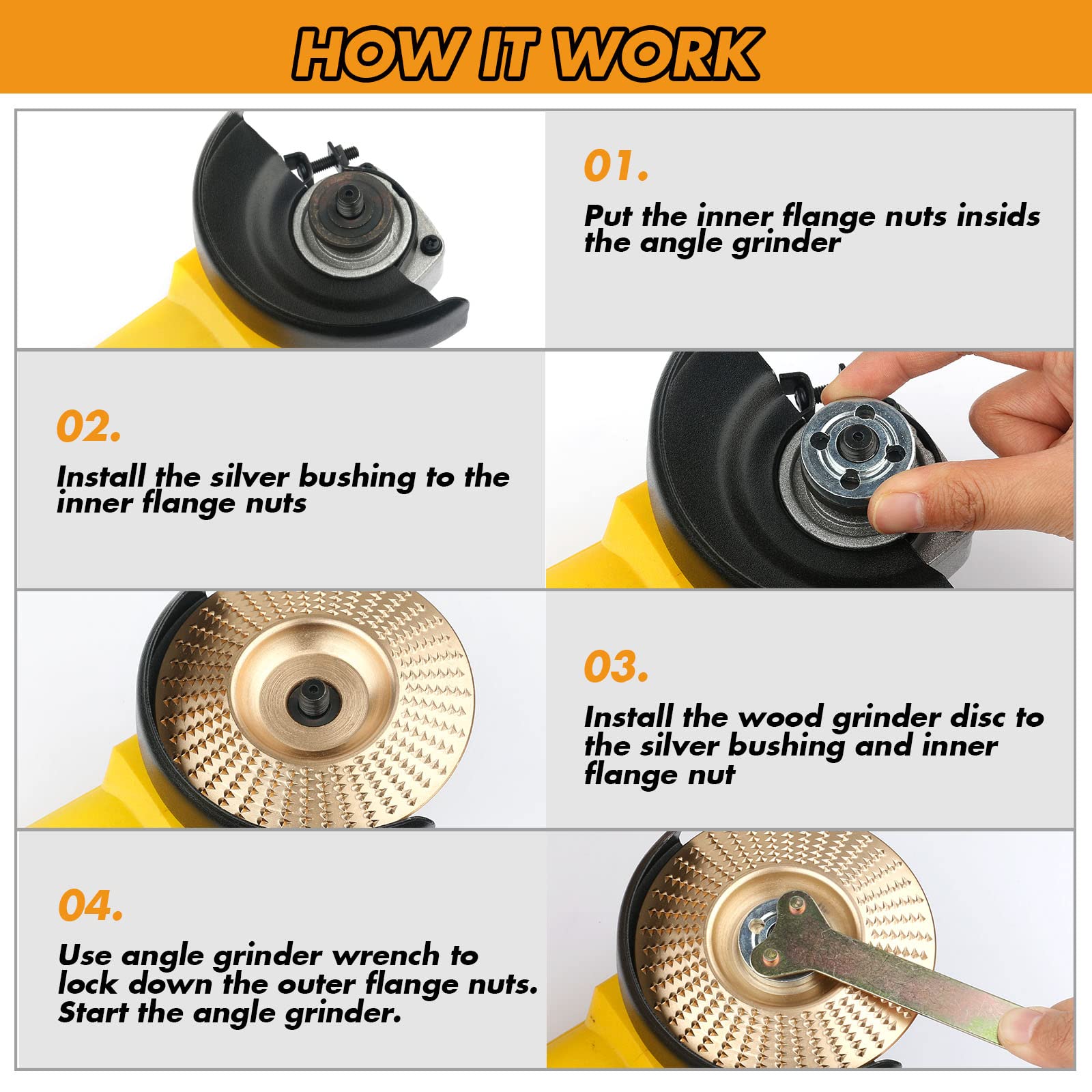 9PCS Wood Carving Disc Set,Grinding Wheel Shaping Disc for Wood Cutting for 4" or 4 1/2" Angle Grinder with 5/8" Arbor, Tungsten Carbide Grinder Cutting Wheel Attachments (Gold) (9PCS-Gold)