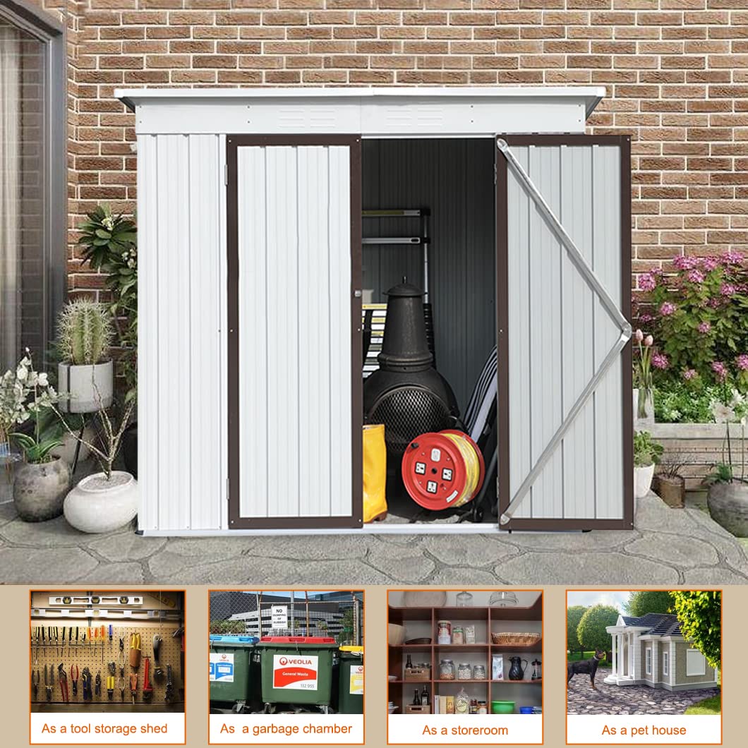 Outdoor Storage Shed, 6×4Ft Metal shed, Galvanized Steel Garden shed with Lockable Double Doors, Backyard Bike shed, Tool shed for Patio Lawn Backyard Trash Cans, Coffee