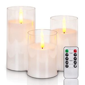 raycare battery operated flameless candles, 3pack led flickering flameless candles with remote and timer, 10-key remote control flameless fake pillar candles for home wedding party decor (white)