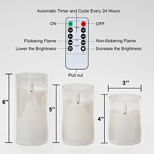 Raycare Battery Operated Flameless Candles, 3Pack LED Flickering Flameless Candles with Remote and Timer, 10-Key Remote Control Flameless Fake Pillar Candles for Home Wedding Party Decor (White)