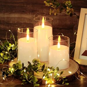 Raycare Battery Operated Flameless Candles, 3Pack LED Flickering Flameless Candles with Remote and Timer, 10-Key Remote Control Flameless Fake Pillar Candles for Home Wedding Party Decor (White)