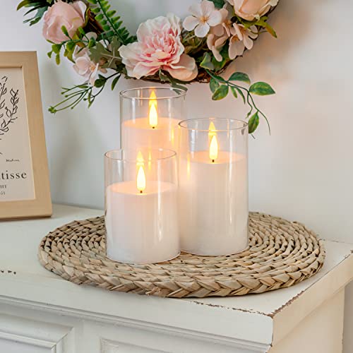 Raycare Battery Operated Flameless Candles, 3Pack LED Flickering Flameless Candles with Remote and Timer, 10-Key Remote Control Flameless Fake Pillar Candles for Home Wedding Party Decor (White)