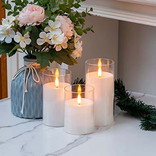 Raycare Battery Operated Flameless Candles, 3Pack LED Flickering Flameless Candles with Remote and Timer, 10-Key Remote Control Flameless Fake Pillar Candles for Home Wedding Party Decor (White)