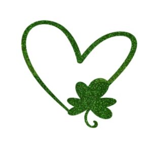 Heart Shamrock Iron On Decal, St Patricks Day Shirt Transfer, Iron On Transfer, Clover Patch, Glitter Decal, St Paddy, Good Luck Four Leaf (Grass Glitter)