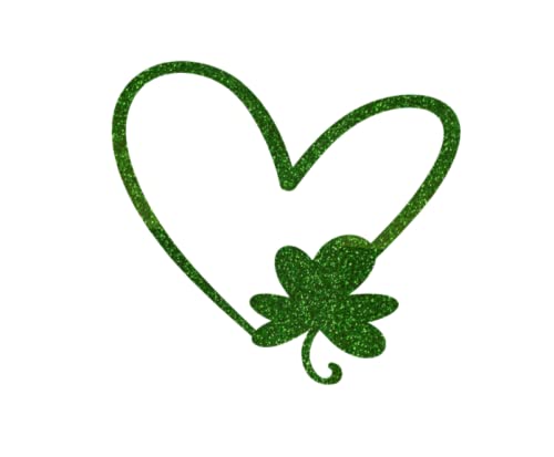 Heart Shamrock Iron On Decal, St Patricks Day Shirt Transfer, Iron On Transfer, Clover Patch, Glitter Decal, St Paddy, Good Luck Four Leaf (Grass Glitter)