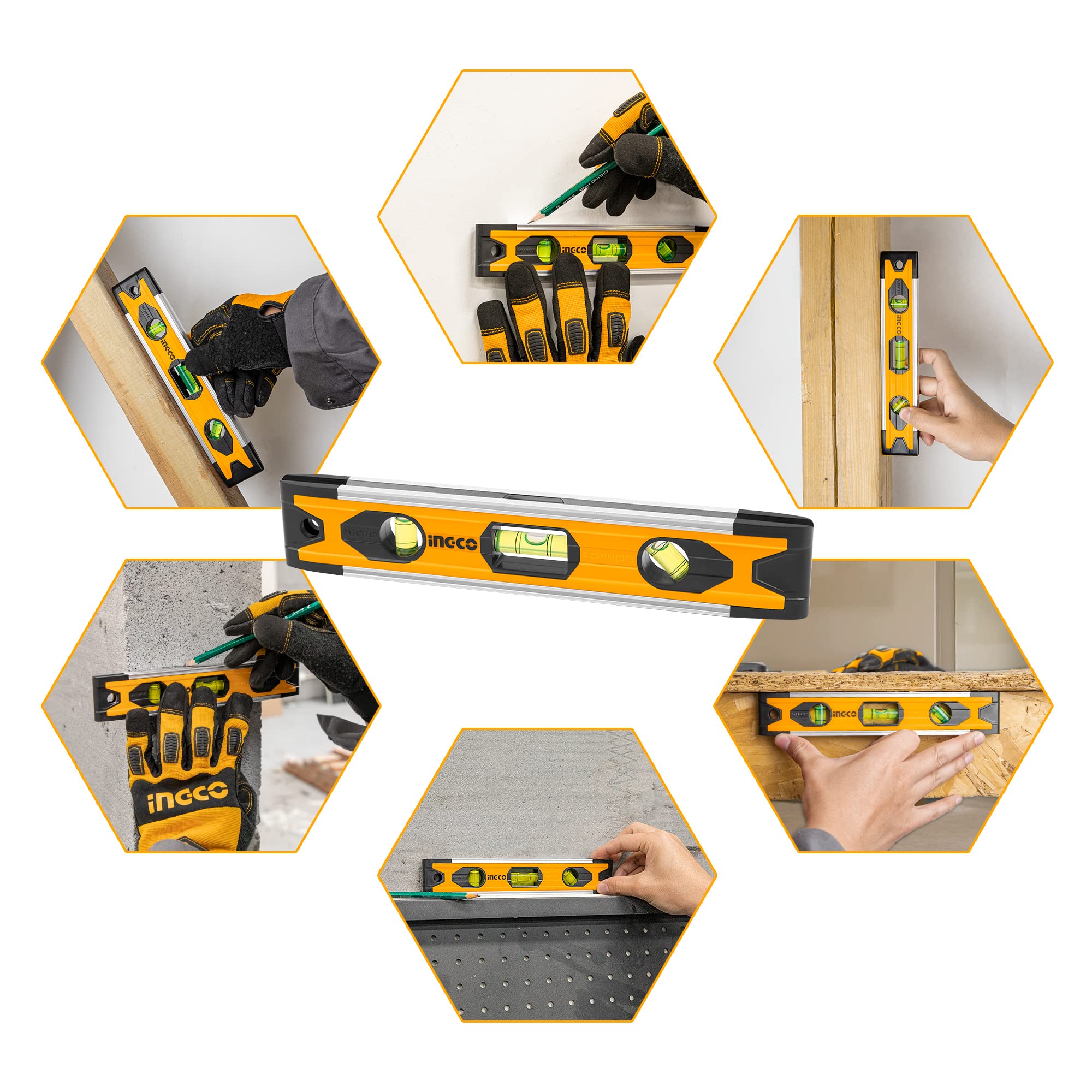 INGCO 9 Inch level Tool, Professional Torpedo Level Magnetic - Easy to Read Bubble Levels for Construction and DIY Projects