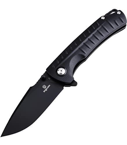 SHIELDON Relicanth EDC Pocket Knife, 3.2" D2 Blade Black G10 Handle Liner Lock Folding Knife with Clip, Qualified as Outdoor Hunting Knife