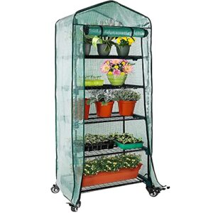 worth garden 5 tier mini greenhouse w/ castors wheels - portable small gardening green house w/ pe cover - upgraded heavy duty swivel castors w/ brakes - 76''h x 27''l x 19''w indoor & outdoor