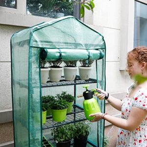 Worth Garden 5 Tier Mini Greenhouse w/ Castors Wheels - Portable Small Gardening Green House w/ PE Cover - Upgraded Heavy Duty Swivel Castors w/ Brakes - 76''H x 27''L x 19''W Indoor & Outdoor