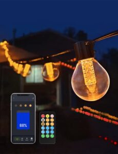 outdoor string lights with dimmer - 50ft led patio lights app control 3 modes waterproof connectable hanging light with timer function 25 plastic g40 globe bulb for backyard porch balcony party decor