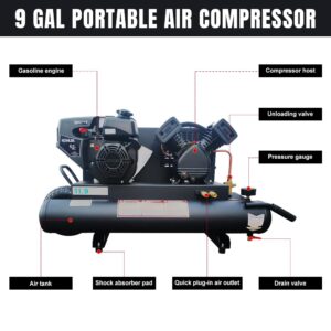 HPDAVV 6.5-HP Portable Air Compressor with Wheels - 9 Gallon Air Tanks Wheelbarrow Gas Powered Air Compressor (1, 6.5HP/9GAL*2/Wheelbarrow)